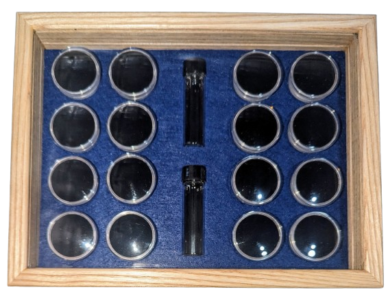 Sharon's Wooden Gold Display Box - 16 Pods 2 Vials – Reeds Prospecting WA